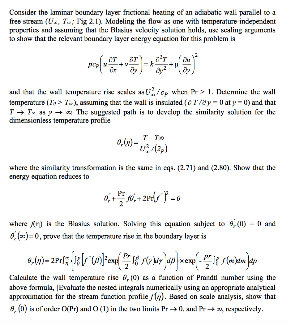 Solved Consider the laminar boundary layer frictional | Chegg.com