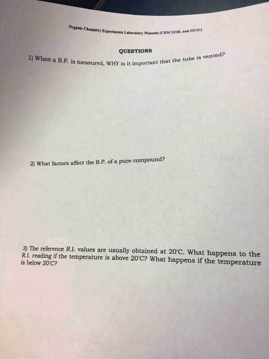 Solved Organic Chemistry Experiments Laberatory 1M Manuals | Chegg.com