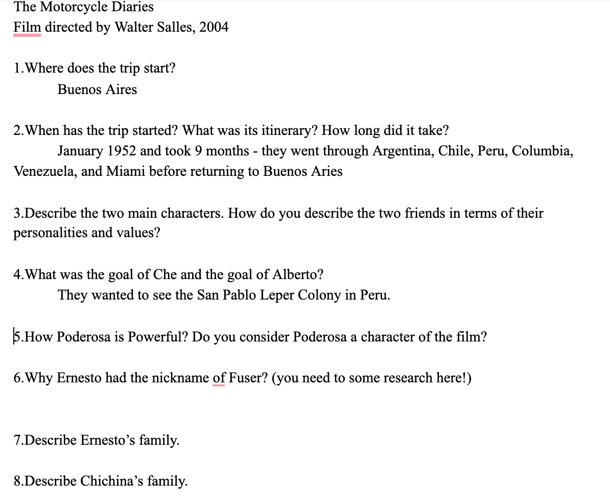 Solved The Motorcycle Diaries Film directed by Walter | Chegg.com