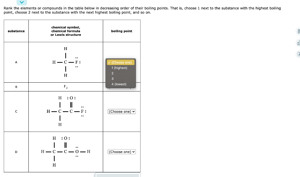 Solved Rank the elements or compounds in the table below in | Chegg.com
