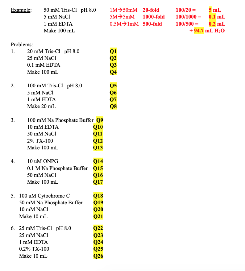 Example: 50 mM Tris-Cl pH 8.0 5 mM NaCl 1 mM EDTA | Chegg.com