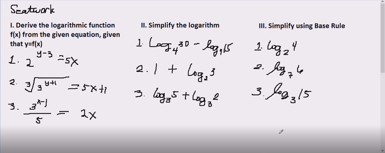 Solved Seatwork II. Simplify the logarithm III. Simplify | Chegg.com