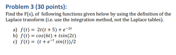 Solved Problem 3 (30 points): Find the F(s), of following | Chegg.com