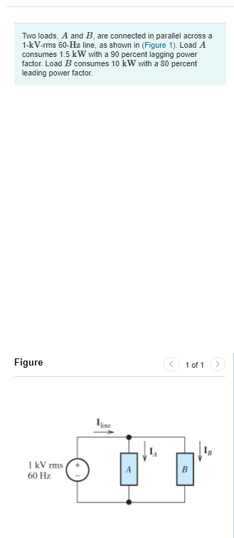 Solved Two loads, A and B are connected in parallel across a | Chegg.com