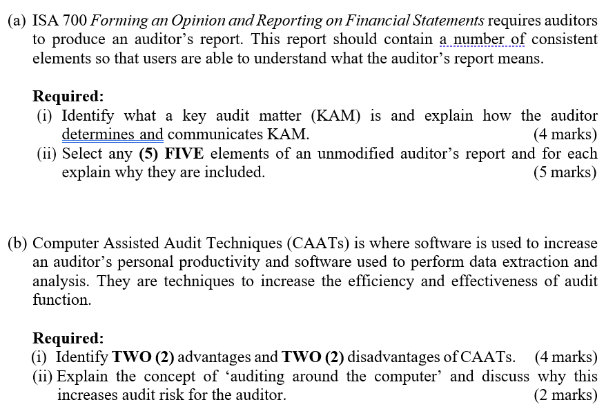 Solved (a) ISA 700 Forming an Opinion and Reporting on | Chegg.com