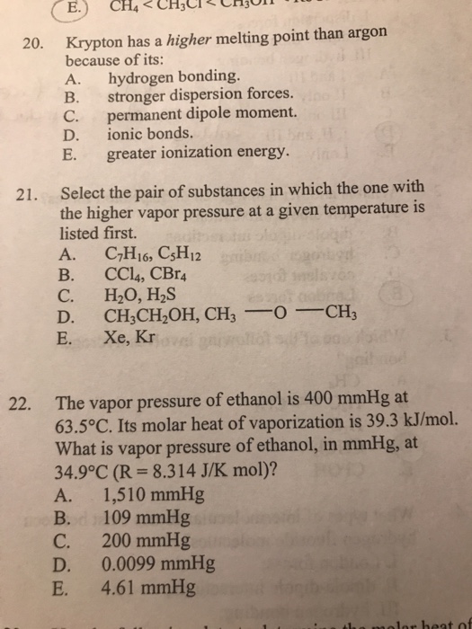 Solved 20. Krypton has a higher melting point than argon | Chegg.com