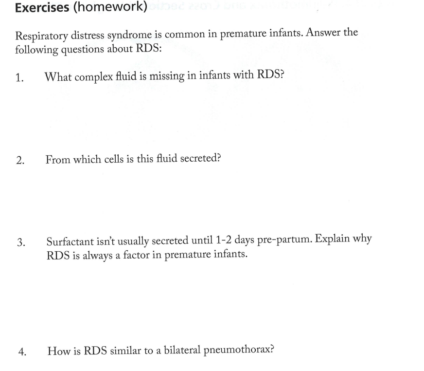 Solved Exercises (homework) Respiratory distress syndrome is | Chegg.com