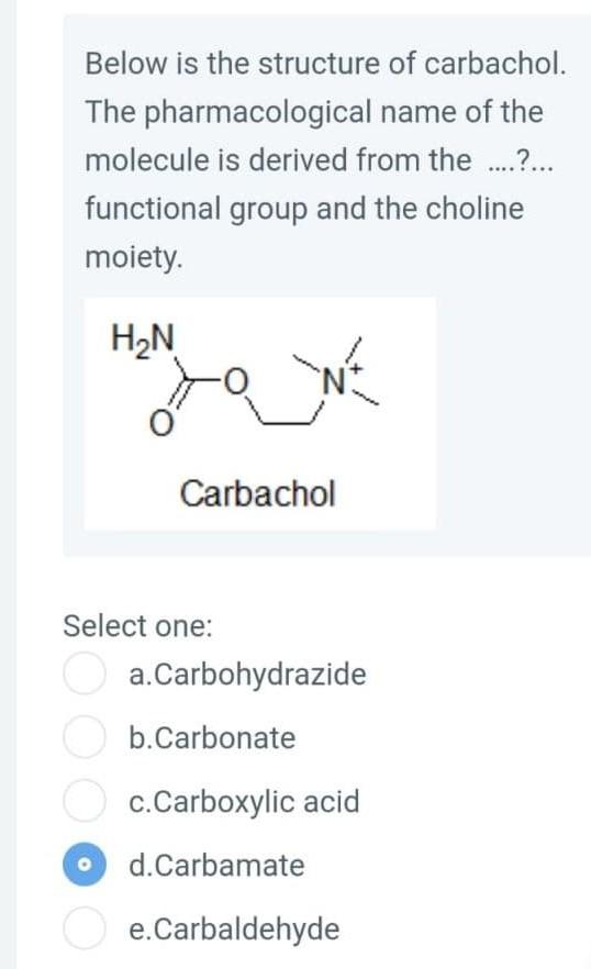 Solved Below is the structure of carbachol. The | Chegg.com