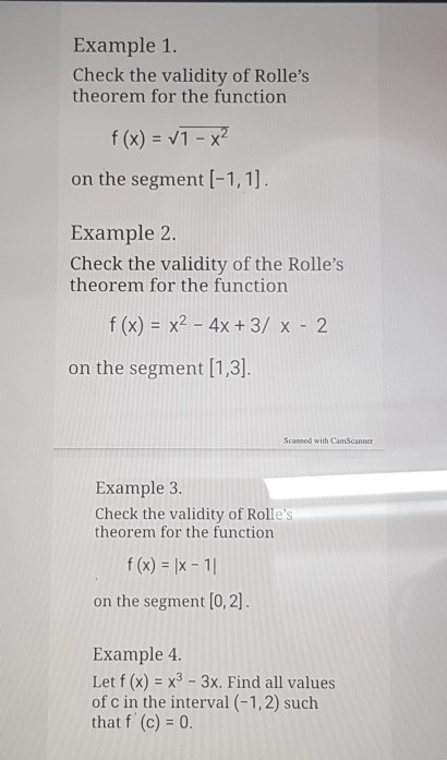 Solved Example 1. Check the validity of Rolle's theorem for | Chegg.com