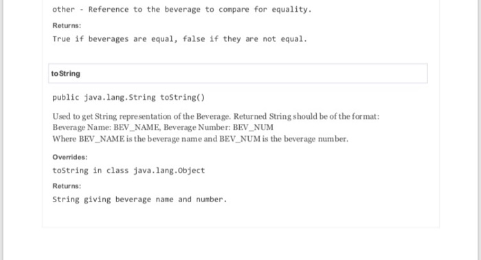 Solved Class Beverage java.lang.Object Beverage Direct Known | Chegg.com