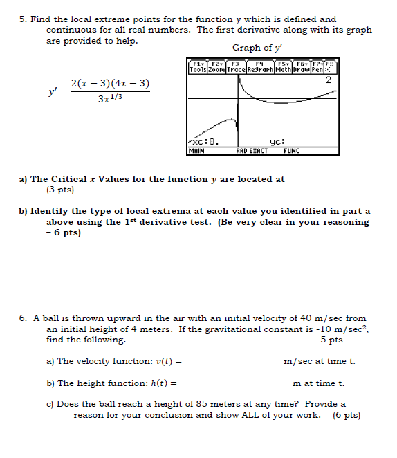 Solved 5. Find the local extreme points for the function y | Chegg.com