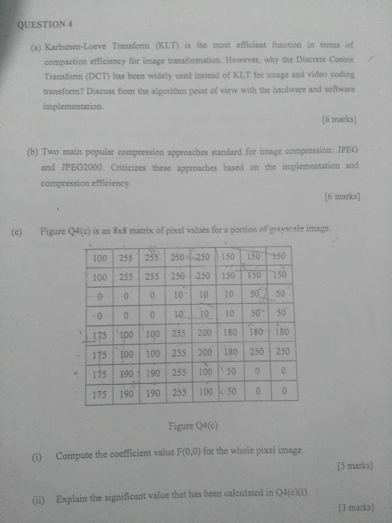 QUESTION (a) Karhunen-Loeve Transform (KLT) is the | Chegg.com