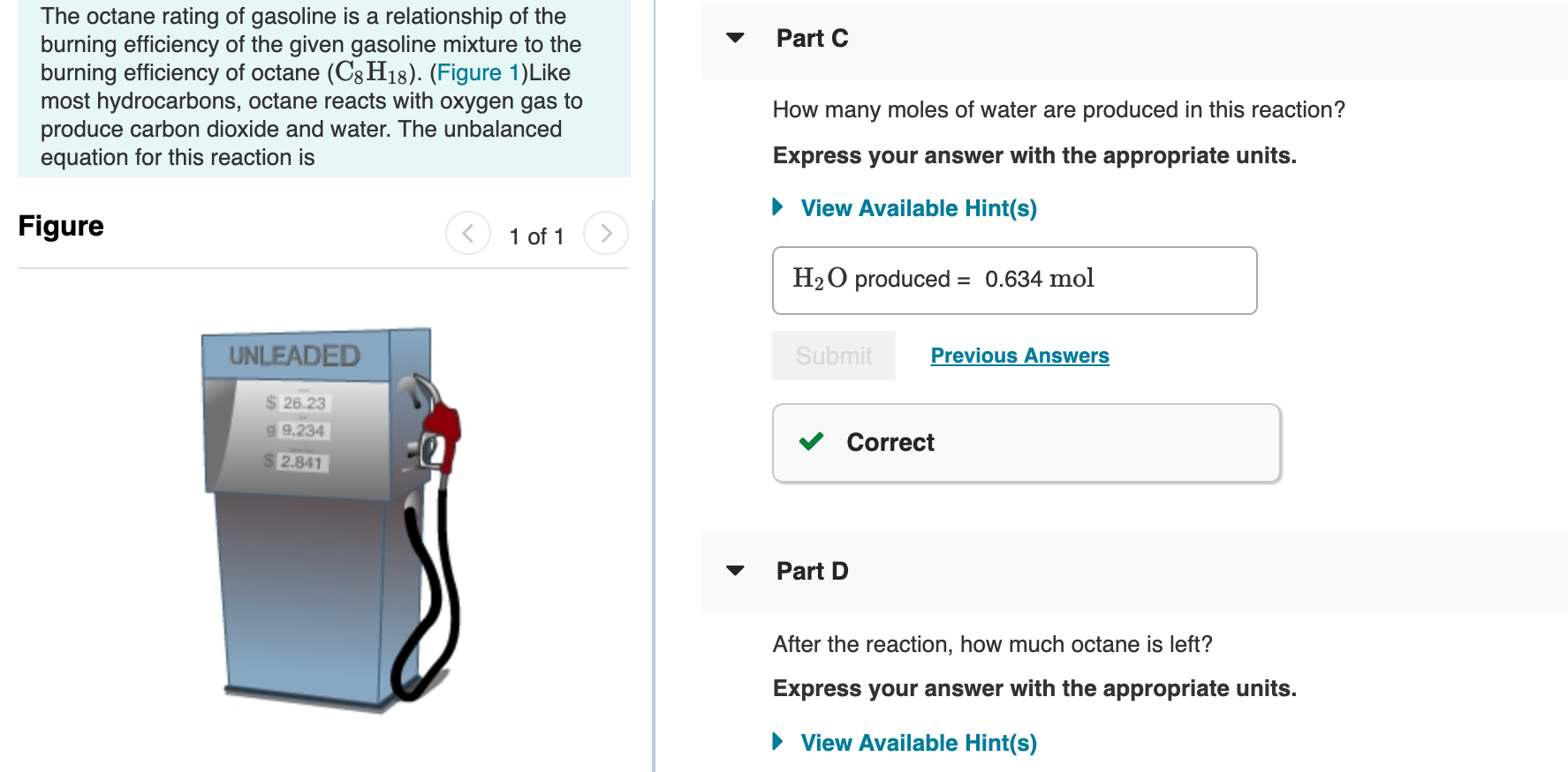 Solved The octane rating of gasoline is a relationship of | Chegg.com