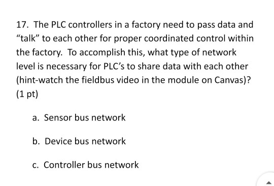 Solved 17. The PLC controllers in a factory need to pass | Chegg.com