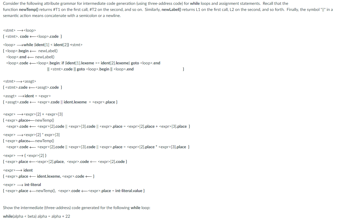 Consider the following attribute grammar for | Chegg.com