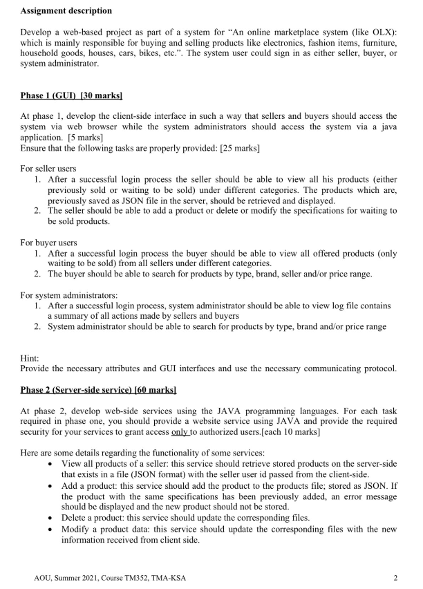 Solved Assignment description Develop a web-based project as | Chegg.com