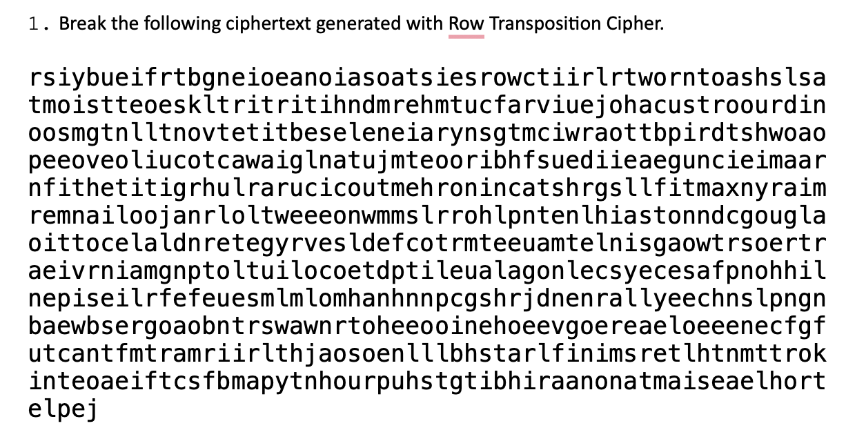 Solved 1. Break the following ciphertext generated with Row | Chegg.com