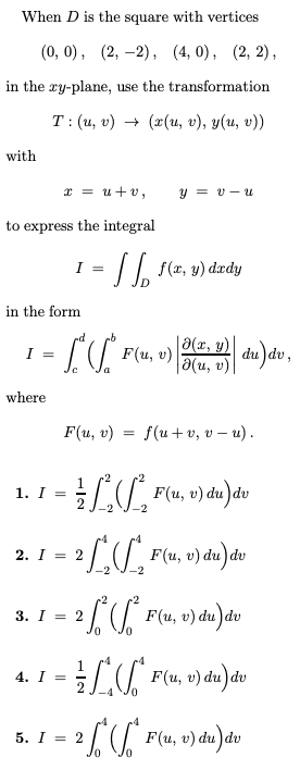 Solved When D is the square with vertices (0,0), (2,-2), | Chegg.com