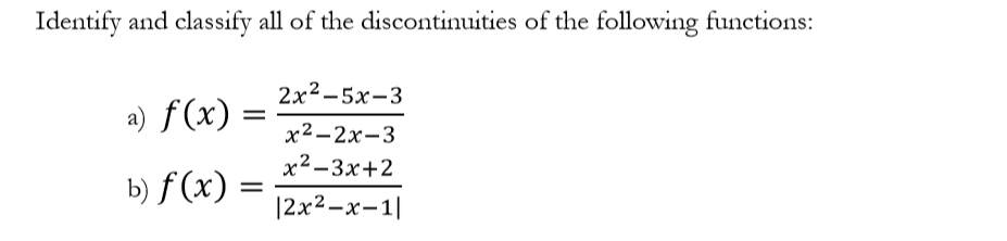 Solved Identify and classify all of the discontinuities of | Chegg.com