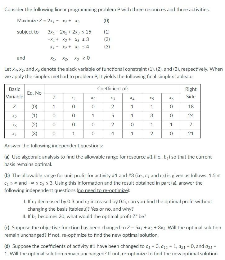 Solved Consider the following linear programming problem | Chegg.com