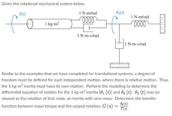 Solved Given the rotational mechanical system below. Similar | Chegg.com