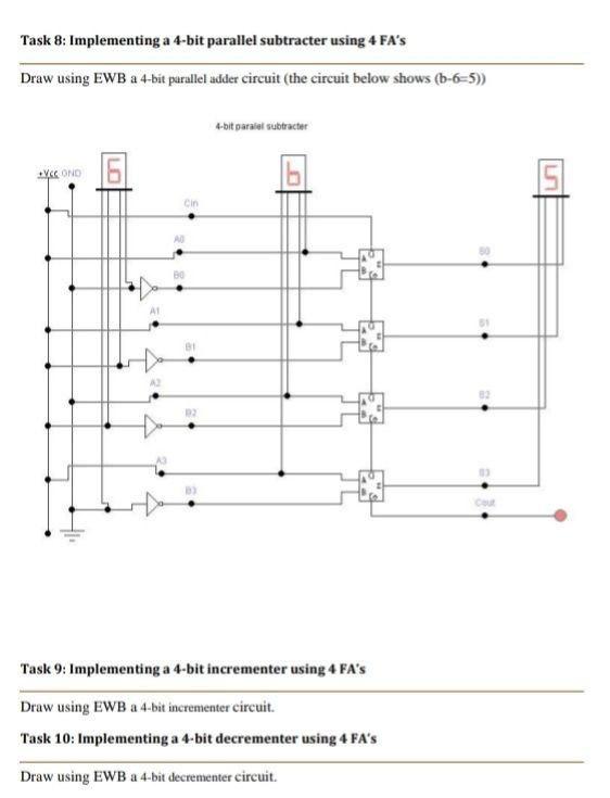 Task 8: Implementing a 4-bit parallel subtracter | Chegg.com