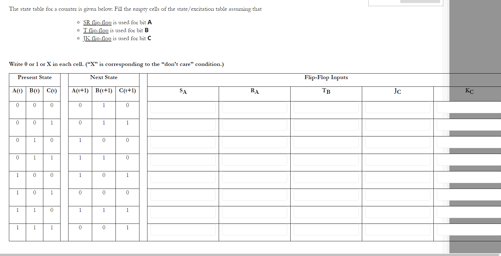 Solved The state table for a counter is given below. Fill | Chegg.com