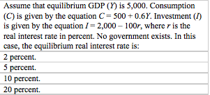 Solved Assume that equilibrium GDP (Y) is 5,000. Consumption | Chegg.com