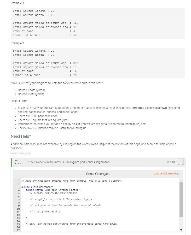 Solved Problem Description and Given Info Gene's Green Golf | Chegg.com