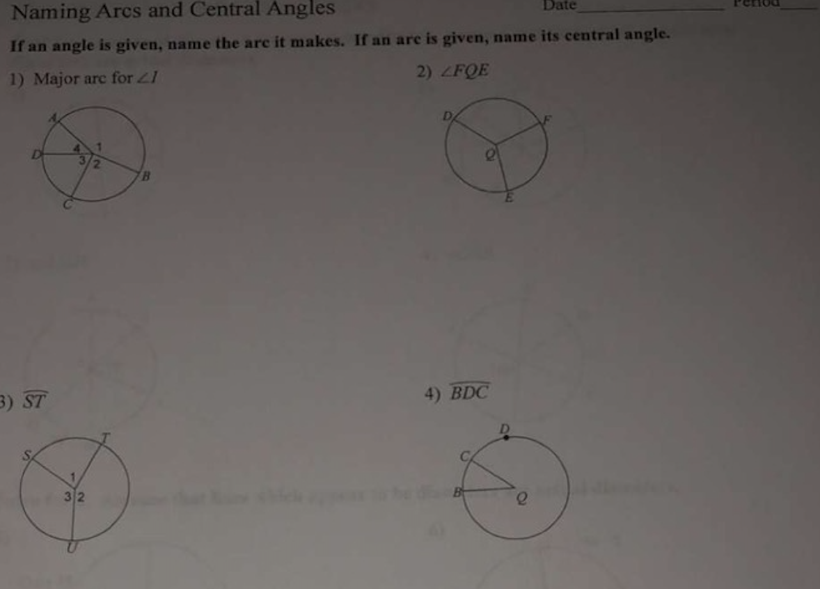 Solved Naming Arcs and Central Angles Date If an angle is | Chegg.com
