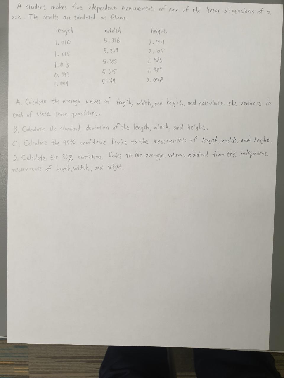 Solved A student makes five independent measurements of each | Chegg.com
