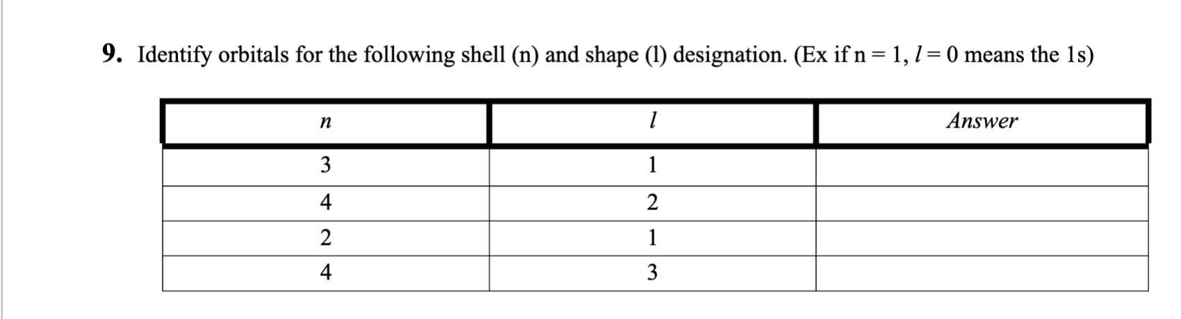 Solved Identify orbitals for the following shell (n) and | Chegg.com Solved Identify orbitals for the following shell (n) and | Chegg.com