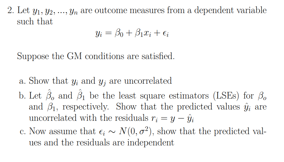 Solved Let y1,y2,…,yn are outcome measures from a dependent | Chegg.com