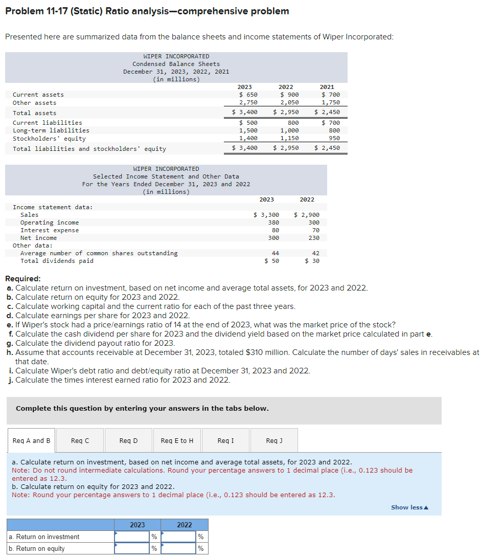 Solved Problem 11-17 (Static) Ratio analysis-comprehensive | Chegg.com