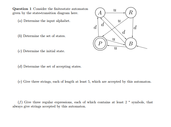 Solved u A R Question 1 Consider the finite-state automaton | Chegg.com