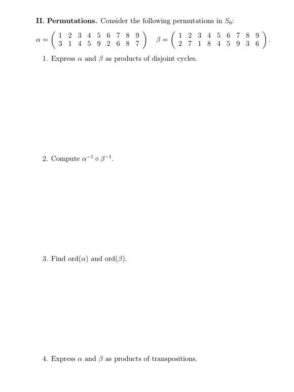 Solved Q= II. Permutations. Consider the following | Chegg.com
