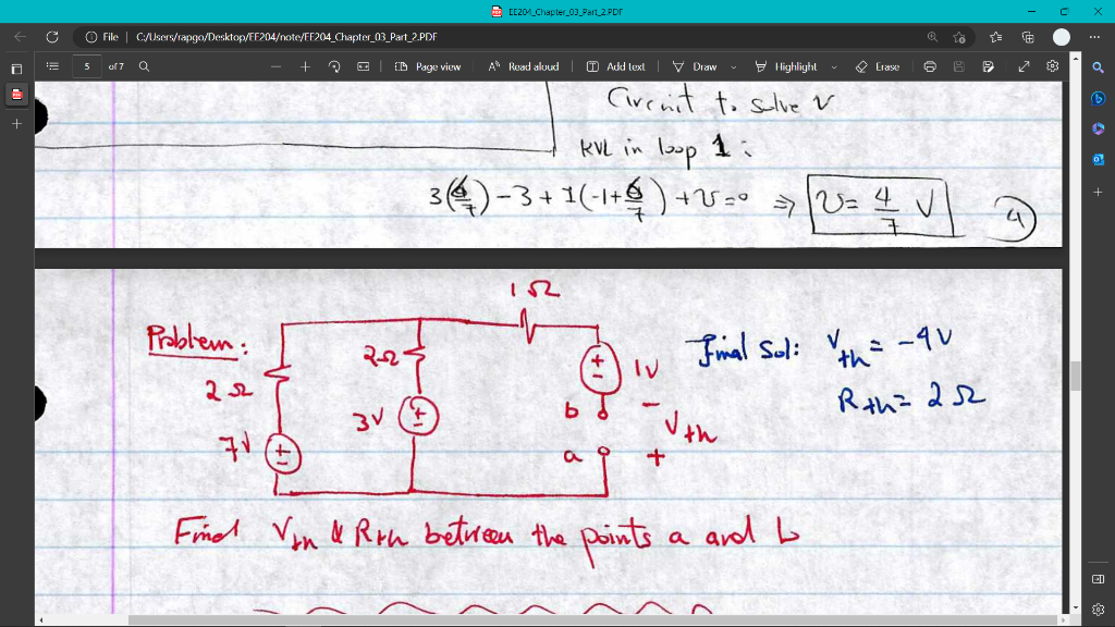 Solved 3(76)−3+1(−1+76)+v=0⇒v=74v mal sol: vthR+h=−4v=2Ω | Chegg.com