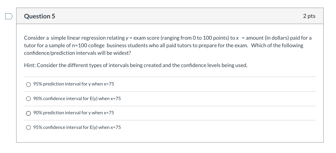 Solved Question 4 1 pts A simple linear regression relating | Chegg.com
