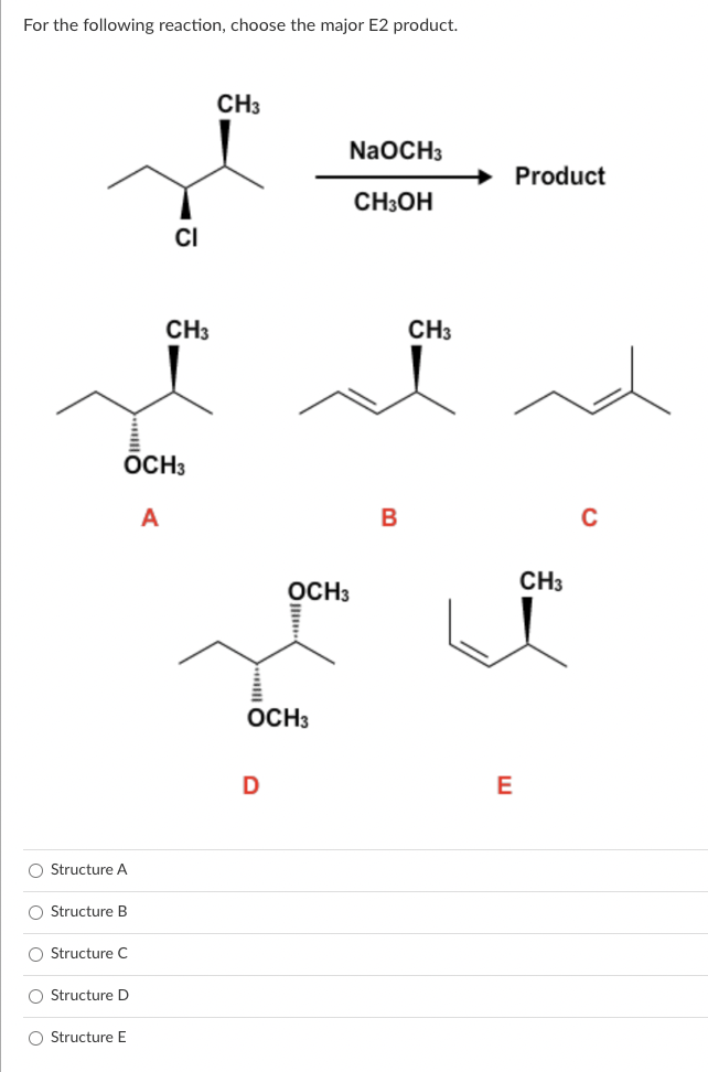 [Solved]: For the following reaction, choose the major E2