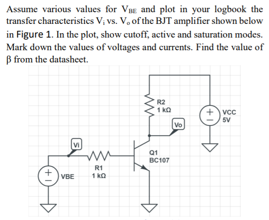 Solved Assume various values for VBE and plot in your | Chegg.com