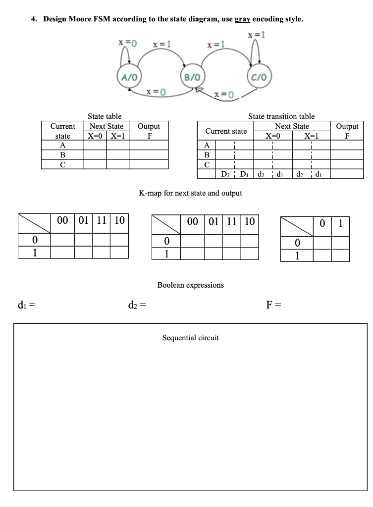 Solved 4. Design Moore FSM according to the state diagram, | Chegg.com