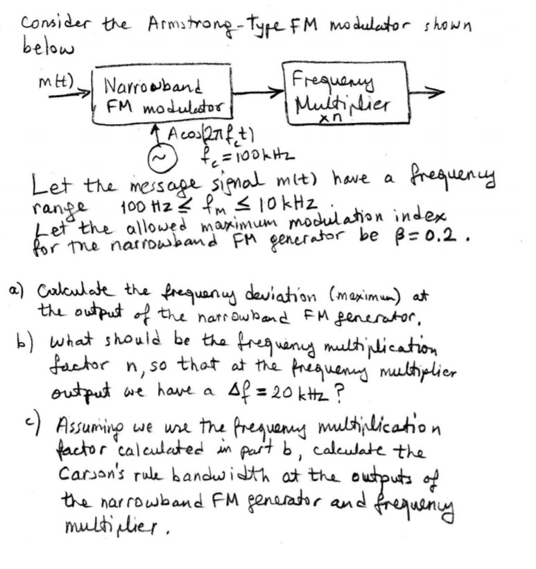 Solved consider the Armstrong Type FM modulator shown below | Chegg.com