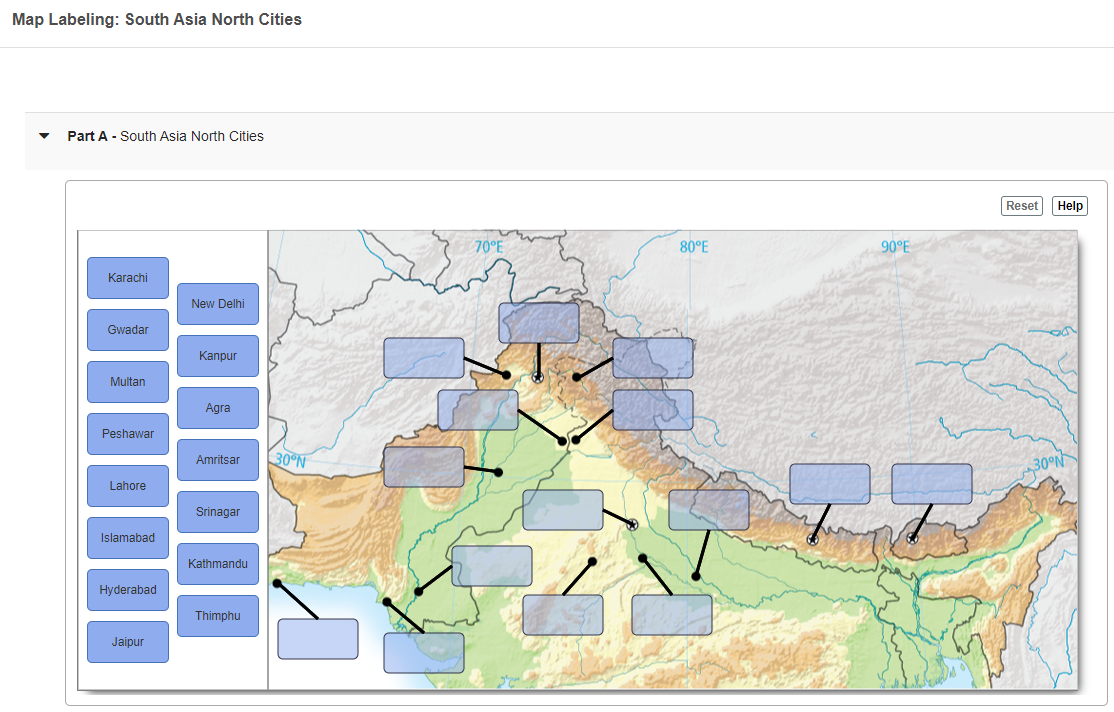 Solved Map Labeling: South Asia North Cities Part A - South | Chegg.com