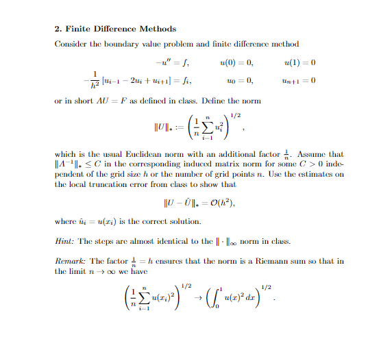 Solved 2. Finite Difference Methods Consider the boundary | Chegg.com