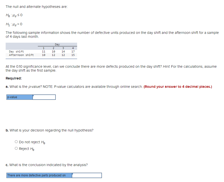 Solved The null and alternate hypotheses are: \\[ H_{0}: | Chegg.com
