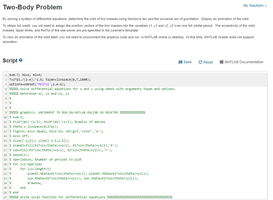 Two-Body Problem My Solutions By solving a system of | Chegg.com