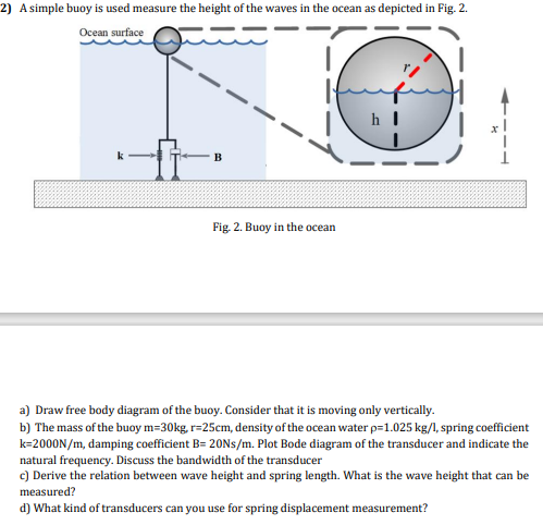 Fig. 2. Buoy in the ocean a) Draw free body diagram | Chegg.com