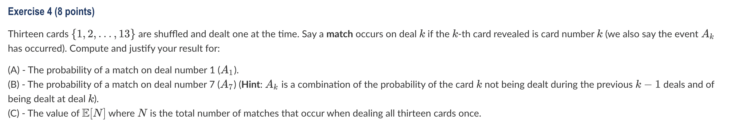 Solved Thirteen cards {1,2,…,13} are shuffled and dealt one | Chegg.com