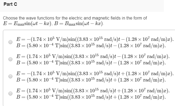 Solved Part A A sinusoidal electromagnetic wave of frequency | Chegg.com