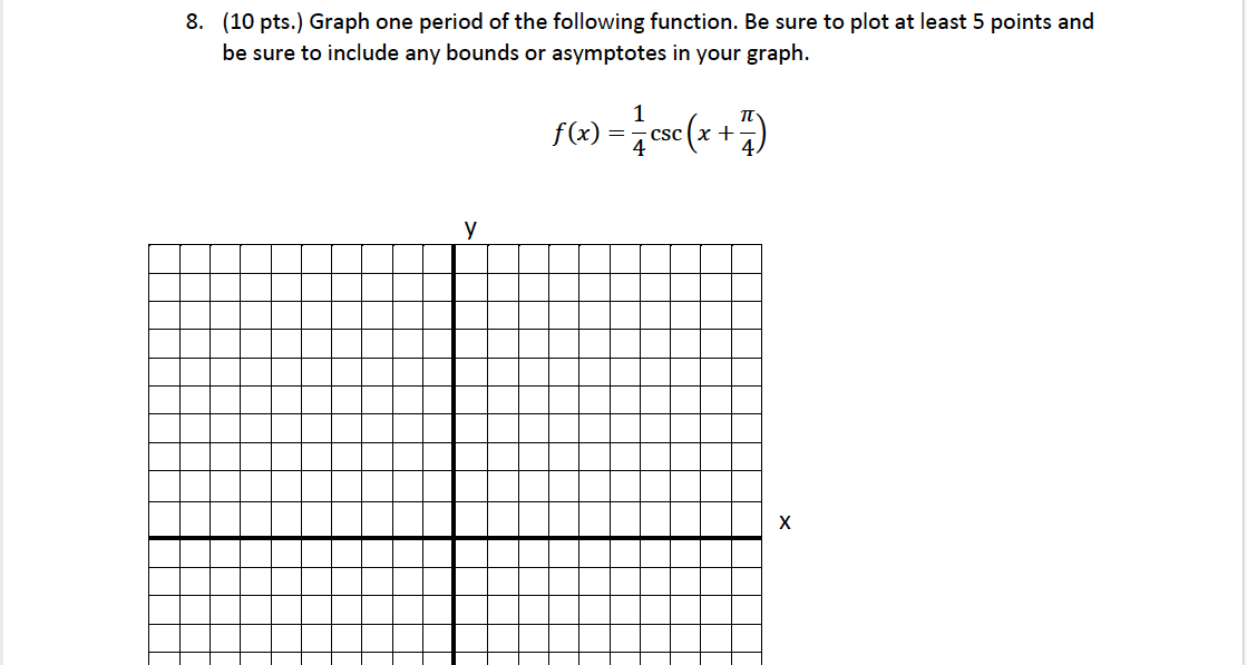 Solved 8. (10 pts.) Graph one period of the following | Chegg.com